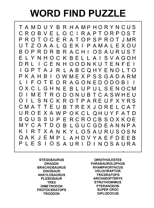 Dinosaur Word Find Dinosaur Word Find